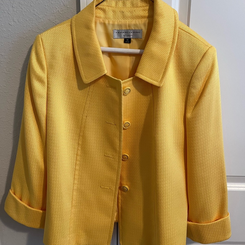 Tahari Levine Studio Yellow Blazer Classic Collar Str… - Gem